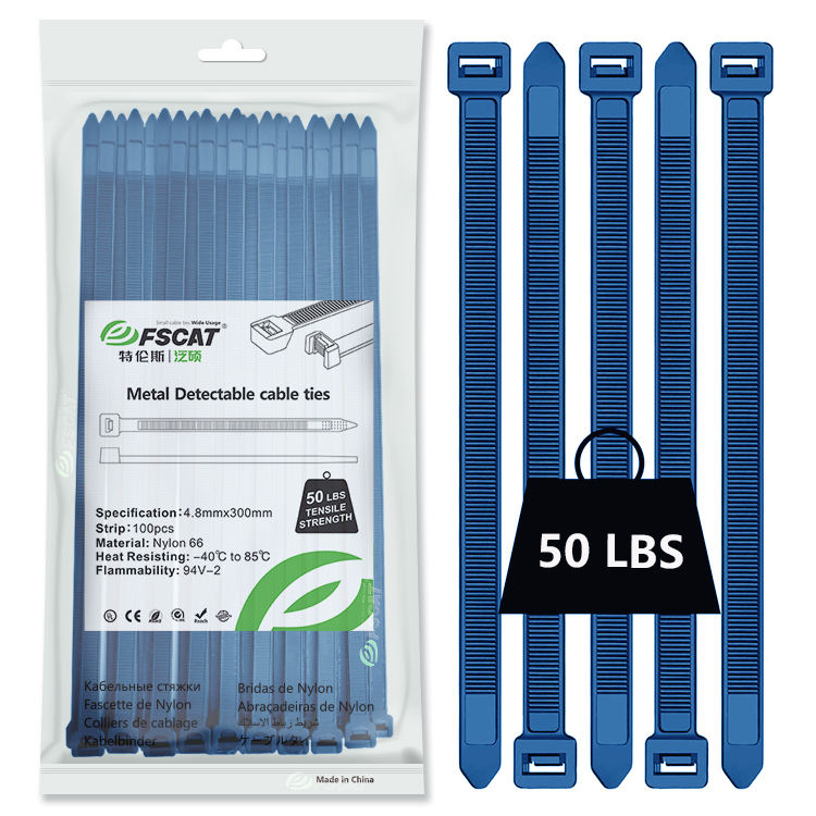 For 4.8x300mm Metal Detectable Nylon 66 Self-Locking Cable Tie 50LBS ...