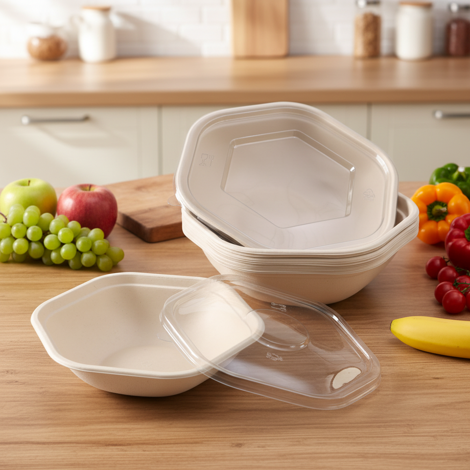 Disposable Sugarcane Pulp Microwave Safe Biodegradable Hexagonal Paper ...