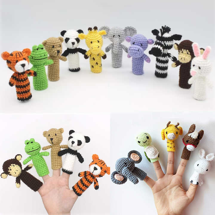 Assorted Animal Style Cartoon Finger Puppets Custom Handmade Knitted ...