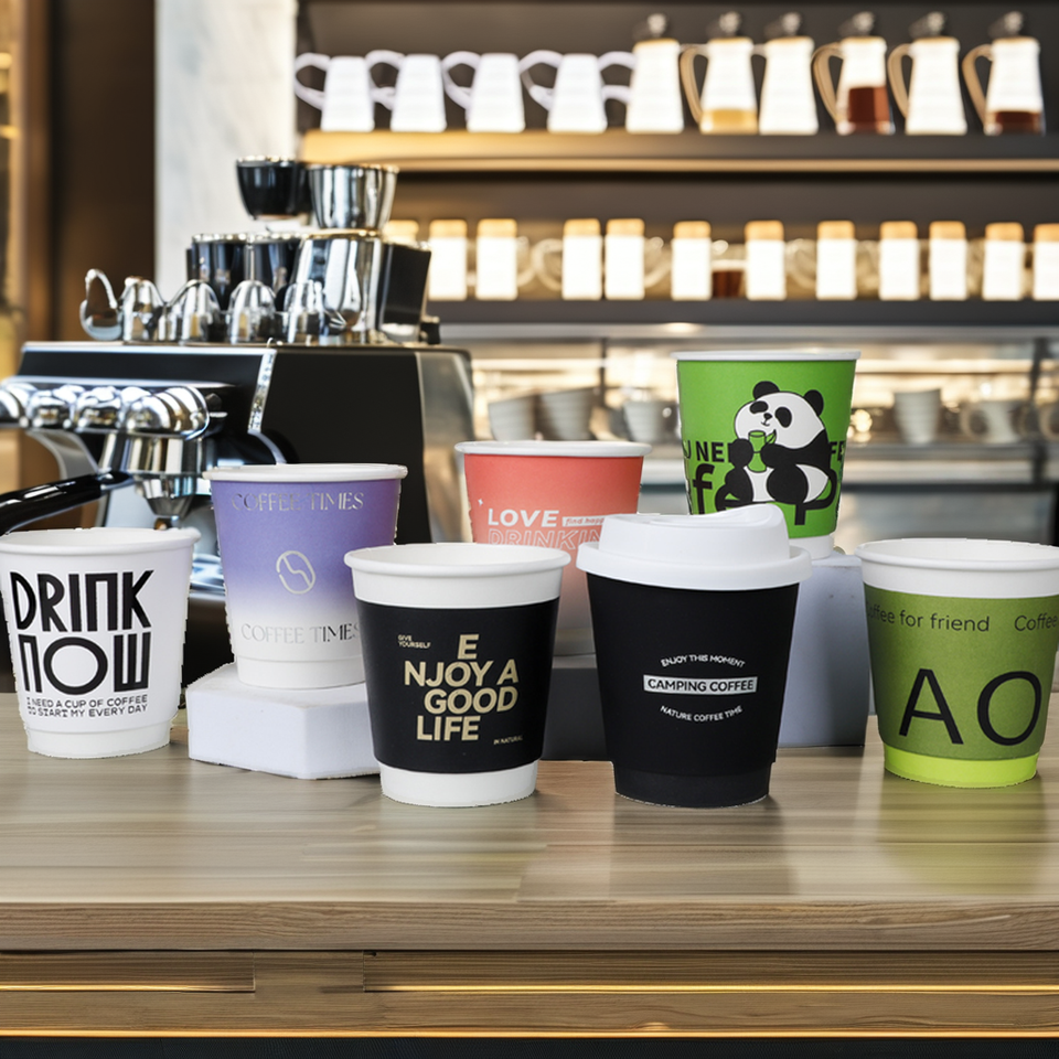 Custom Craft Paper Coffee Cups Design Disposable Double Wall 8oz 12oz ...