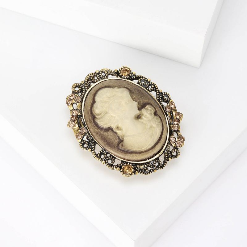 Fashionable Creative Alloy Rhinestone Retro Beauty Head Brooch ...
