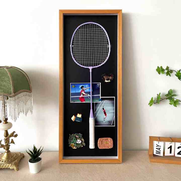 Badminton Racket Display Frame Wood Shadow Box Floral Animal Design ...
