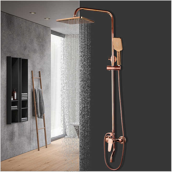 JIENI Dual Handle Shower Faucet Set Rose Golden Traditional Style Bathroom Bathtub Mixer ...