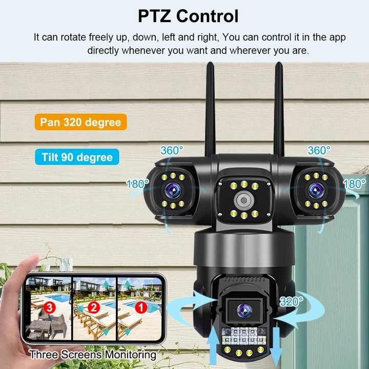 WiFi IP Camera Outdoor Triple Lenses Triple Screens Security Video ...