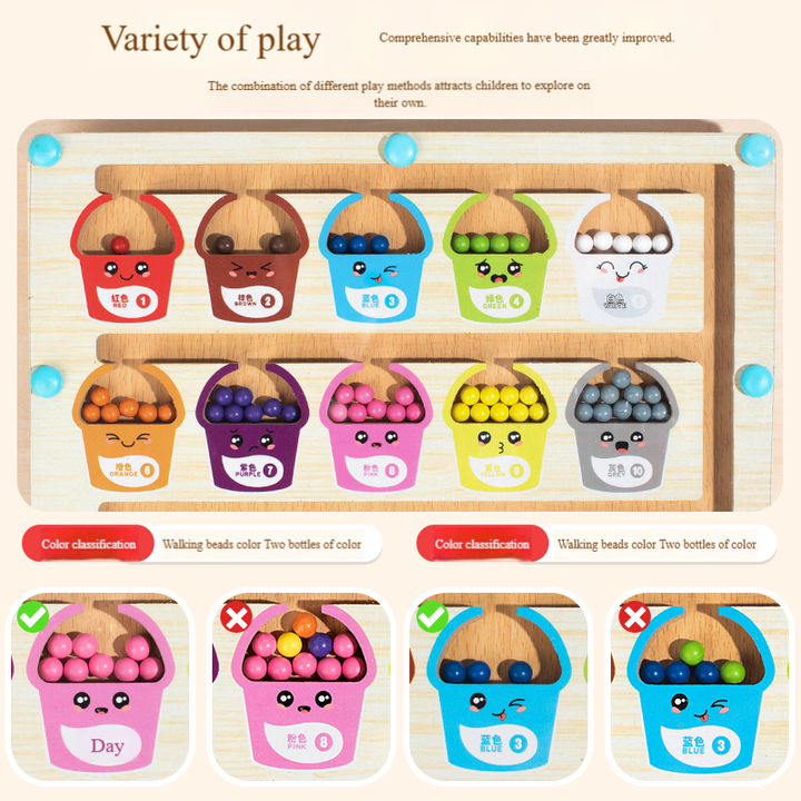 Unisex Montessori Sorting Beads Game Small Magnetic Maze Toy Wood ...
