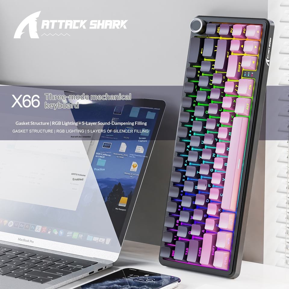 Attack Shark/Attack Shark X66 Three-Mode Wireless RGB Backlit ...