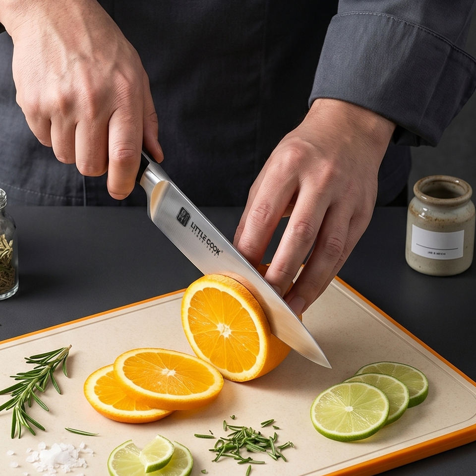 5PCS Kitchen Knife Set with Plastic Cutting Board Scissors High Carbon ...