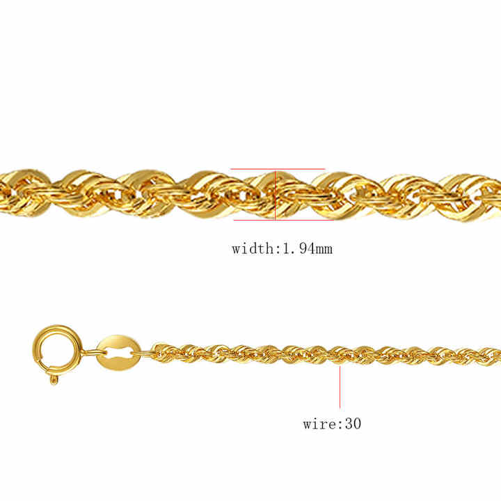 9k Real Gold Plated Rope Chain 2mm Men Chain Necklace Women Chains 16 ...