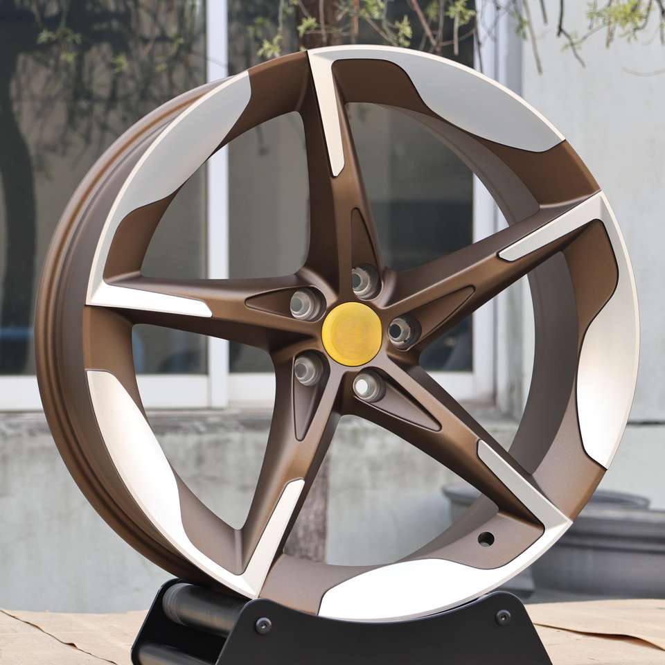 HTOR 20x9J 5-Hole 5x112 5x114.3 PCD Two Tone Coffee Gold Silver 5-Spoke ...