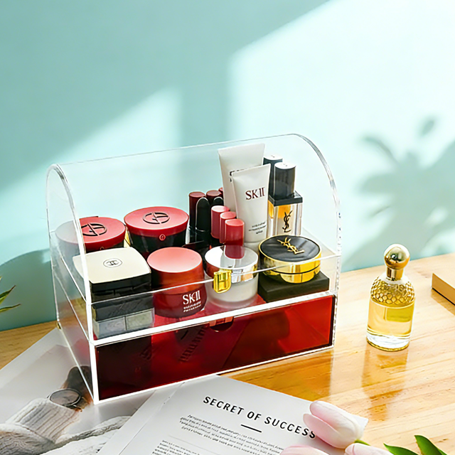 Luxury Arched Acrylic Cosmetic Organizer with Dust Cover - Red Bottom ...