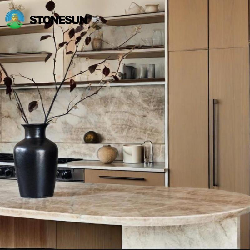 StoneSun Custom Luxury Taj Mahal Natural Quartzite Slab Kitchen Island ...