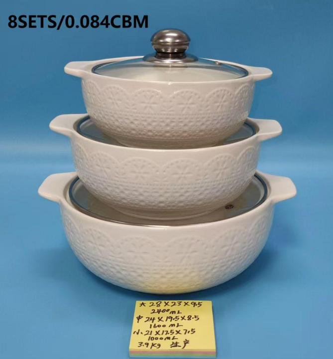 3 Sizes Of Household Circular Ceramic Soup Pot Tableware With Lid ...