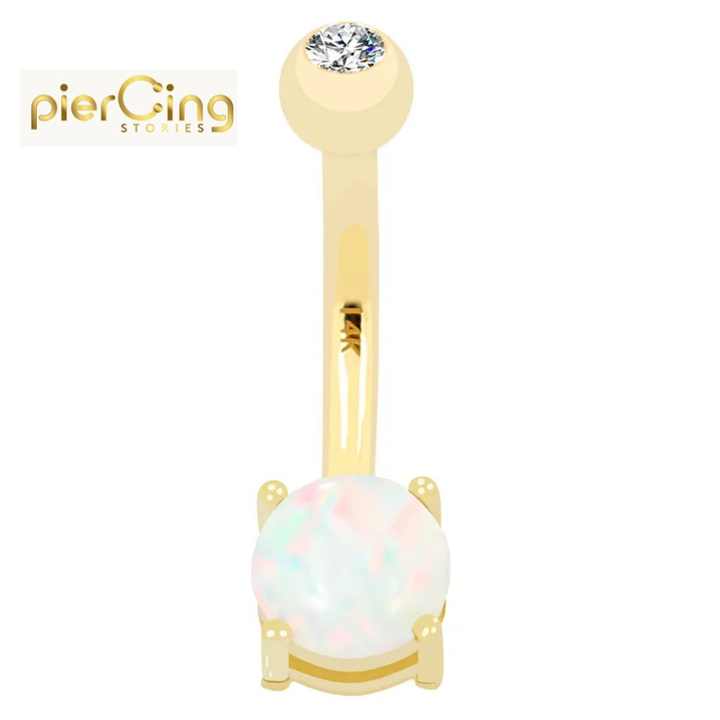 Piercing Stories 14K 18K Solid Gold Round CZ Stones Belly Bottom Ring ...