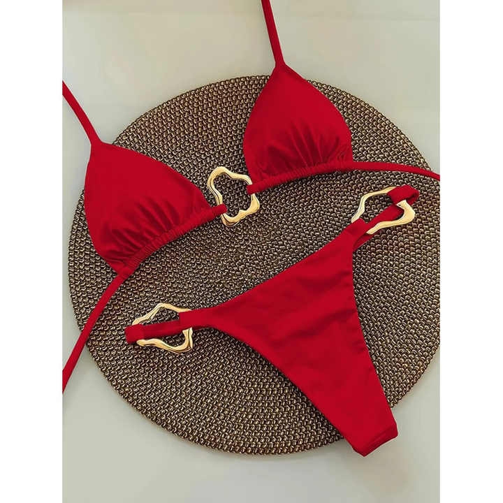 New High Quality Bikini Solid Color Lace up Swimsuit Sexy Hollow Bikini ...