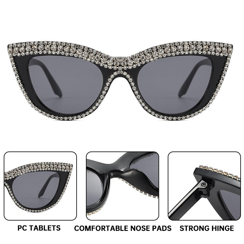 Cat's Eye Studded Fashion Glasses Frame Personalized Diamond-Studded ...