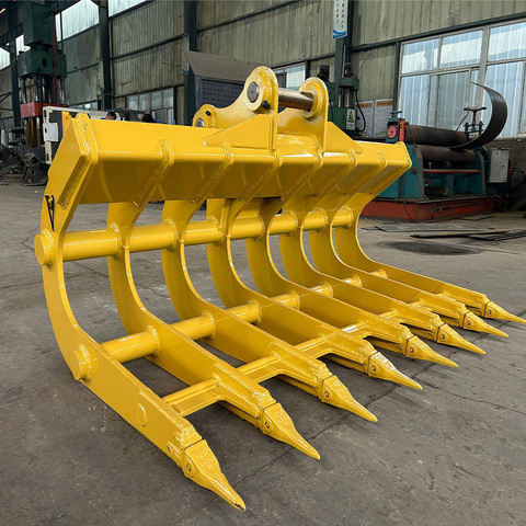 RSBM Hydraulic rake grapple bucket skid steer loader root rake grabber ...