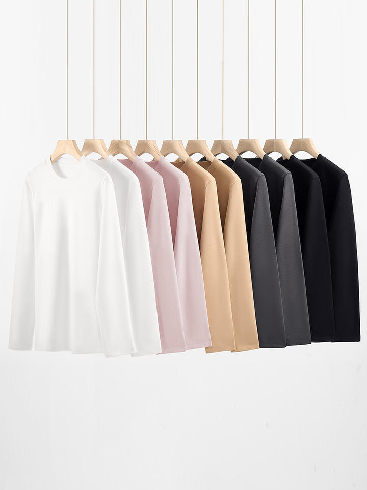 Winter New 280g Heavy Base Shirt Long Sleeve Knitted Casual Men's & Women's Joker Plus Velvet ...