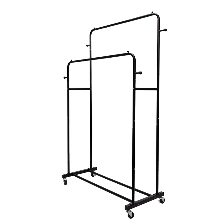 Double Rods Clothing Rack, Rolling Garment Rack with Hooks, Hanging ...