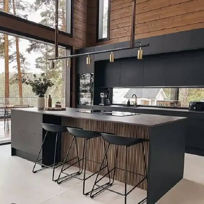 Luxury Modern Smart Modular Kitchen Design with Wood Veneer