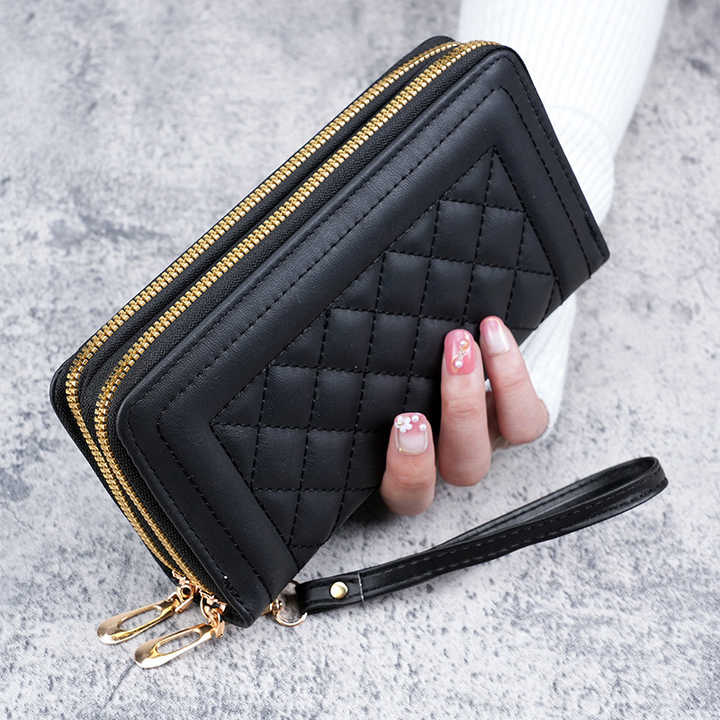 Women's Large Capacity Double Zipper Wallet With Alligator Pattern Anti ...