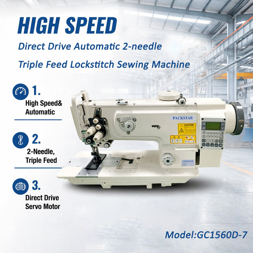 High Speed Direct Drive Triple Feed Automatic Double Needle Lockstitch ...