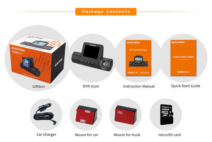 2 Channels EACHPAI X200 Dash Cam Full HD 1080P Front and Inside Car ...