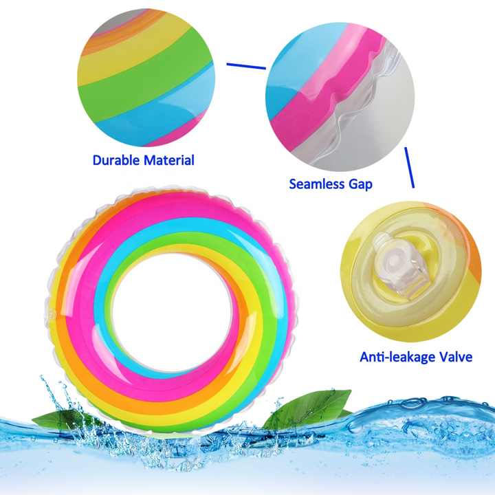 Rainbow Colorful Inflatable Water Pool Float Swim Ring Toy for Adults ...