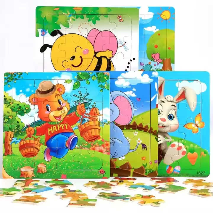 16PCS Educational Montessori Wooden Cartoon Animal Jigsaw Puzzle Game ...