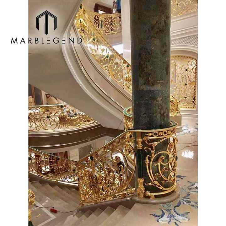 Custom Luxury Staircase Handrail Metal Balustrade Brass