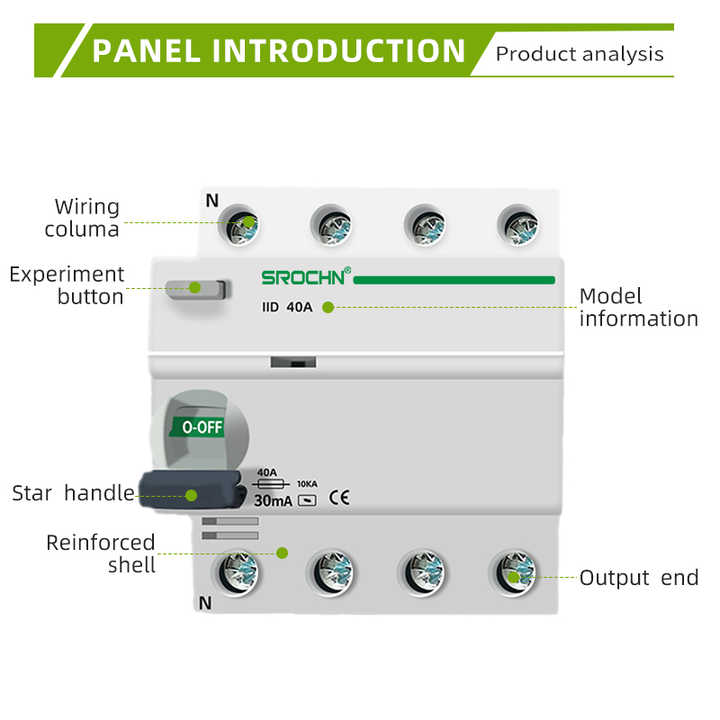 Custom Made RCCB 4P 40A 30mA RCCB Residual Current Circuit Breaker for ...