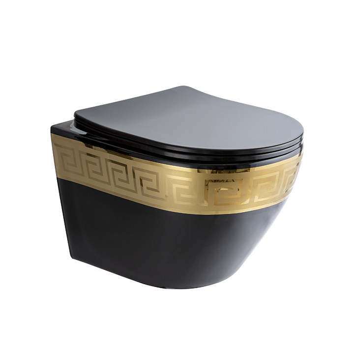 Elegant Golden Wall Hung Mounted Rimless Concealed Cistern Commode Wc ...