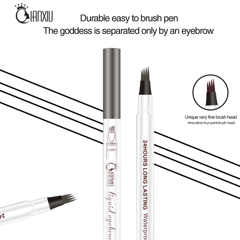 Makeup Waterproof Non-smudging Smooth Eyebrow Pen 4 Fork Tip Head 24h ...