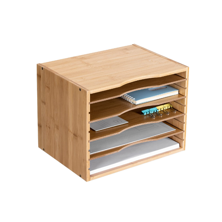 Custom desk file organizer paper tray with adjustable shelves bamboo ...