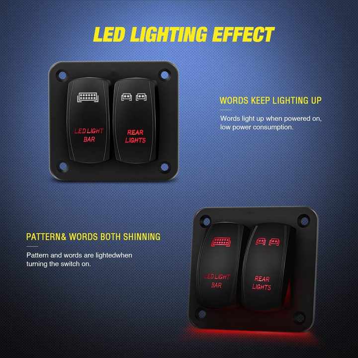 Dual 2-Position Blue Light Rocker Switch Panel Car & Marine Aluminum ...