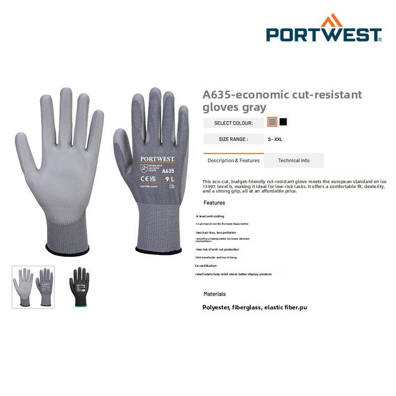 PORTWEST A635 Economy-Grade Cut-Resistant Gloves EN388 Level 2 ...