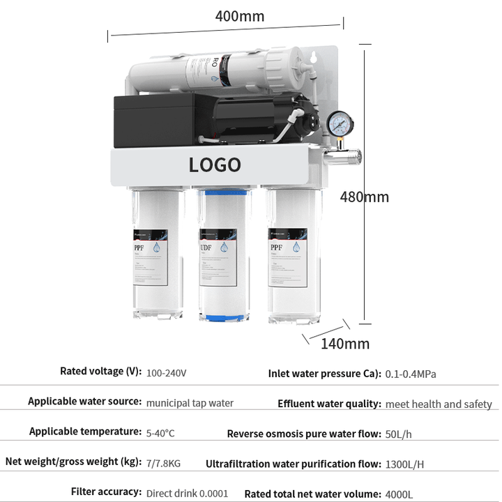 100 GPD Alkaline Four Stage RO Reverse Osmosis System Household Water ...