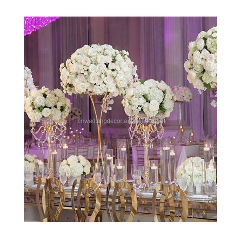 Trumpet Stainless Gold Flower Square Base Stand Vase Table Flowers ball ...