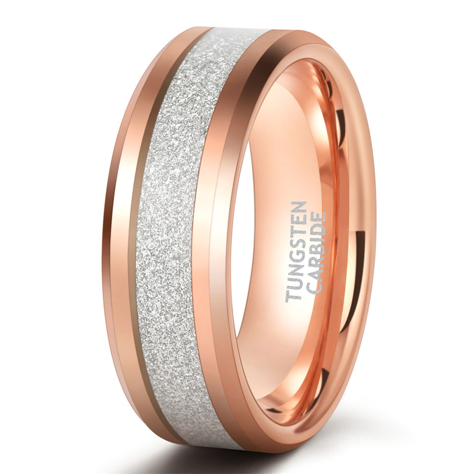OAHLAN 8mm Green/Rose Gold/Blue Tungsten Rings Romantic Tungsten Steel ...