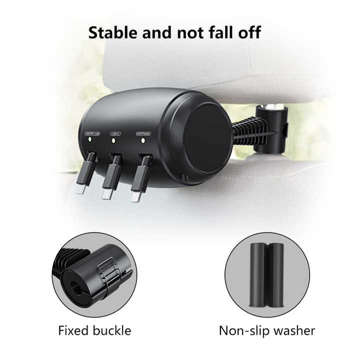 Headrest Backseat Retractable Cord 3 in 1 Power Charging Station
