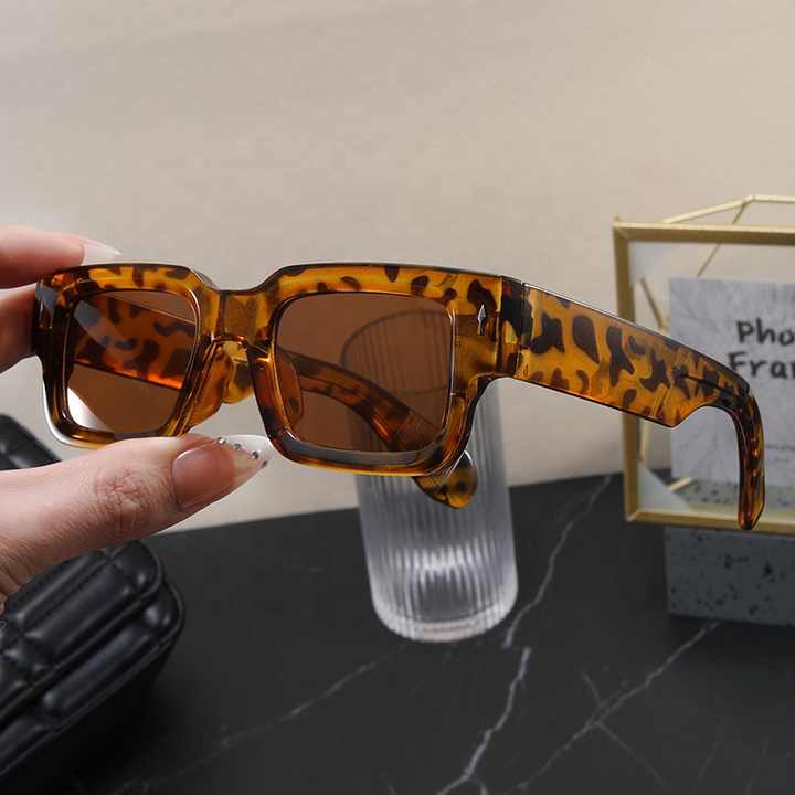 Unisex Designer Rectangle Thick Frame Sunglasses Women Men Square Brown ...