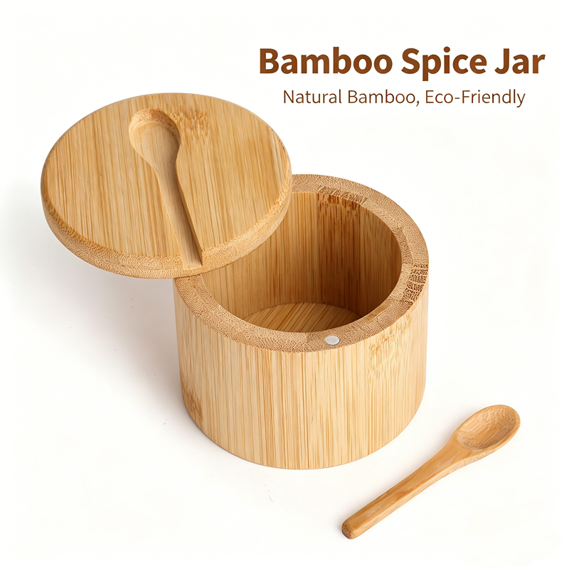 Bamboo Seasoning Jar Magnetic Flip Lid Salt Pepper Spice Storage ...