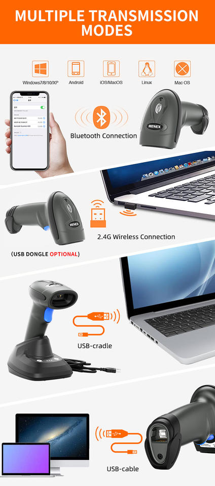 Henex HC-3208RC Industrial Barcode Scanner Wireless 2D Code Reader for ...