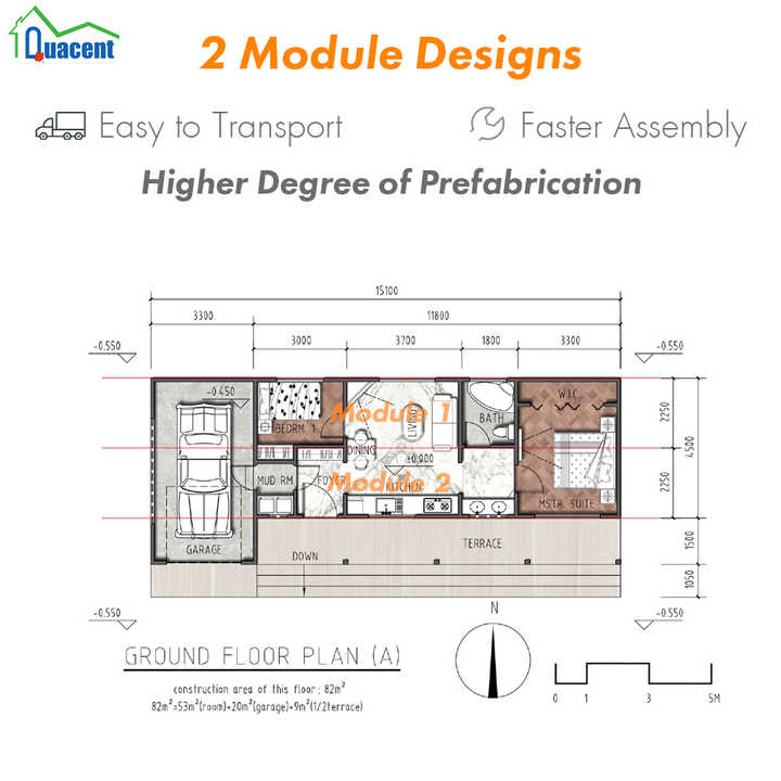 82 SQM 2 Bedroom Module Design Cheap Price Small Home Modern Modular Luxury Villa Prefabricate ...