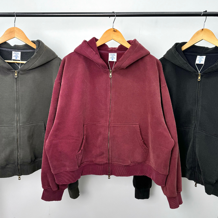 Heavyweight Custom Zip up Acid Wash Boxy Cropped Hoodies for Men ...