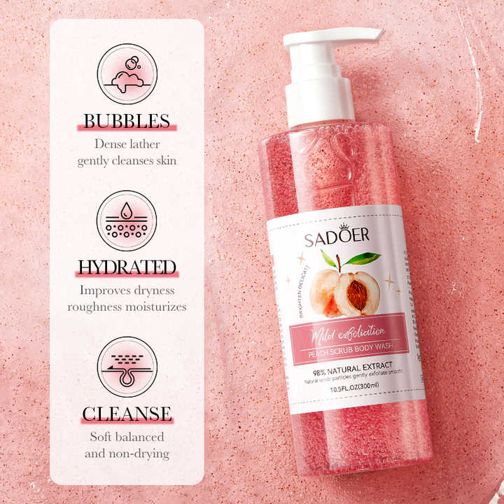 SADOER Deeply Nourishing Bath Lotion Herbal Wholesale Peach Scrub Shower Gel Body Wash Perfumed ...