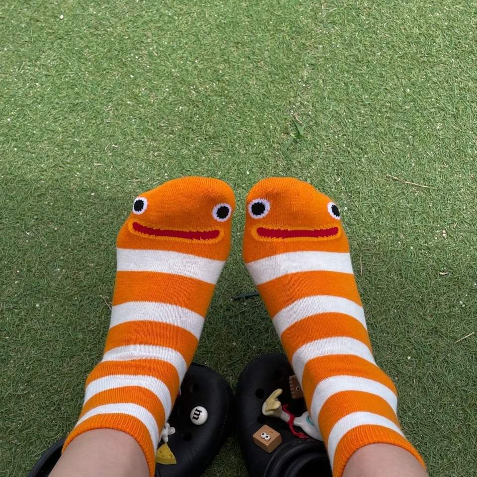 Cute Cartoon Garden Eel Split-toe Socks Thin Breathable Ladies Mid Tube ...