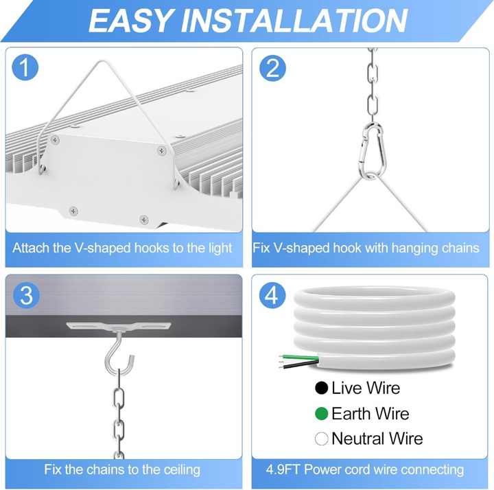 240W LED Linear High Bay Light 36000LM Daylight 5000K Commercial ...