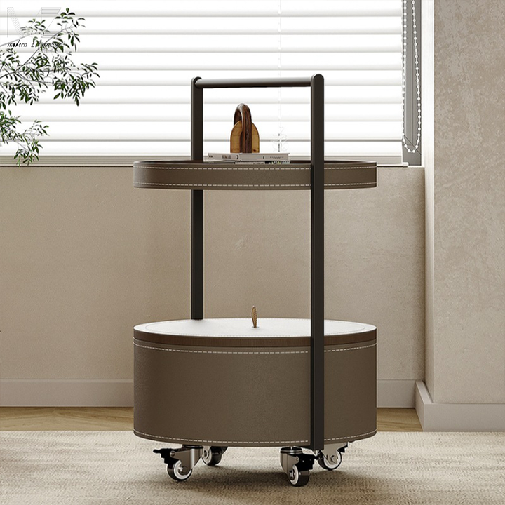 Modern Leather Trolley Side Table Guangdong Living Room Furniture Round ...