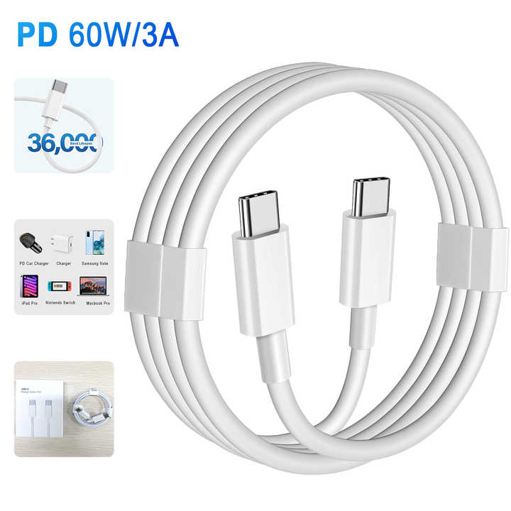 White Type C Charging Cable Fast Charger for Your Phone 90 Minutes ...
