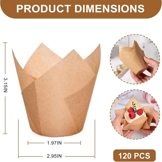 Natural Super Giant Tulip Cupcake Liners for Baking, Unbleached Cupcake ...
